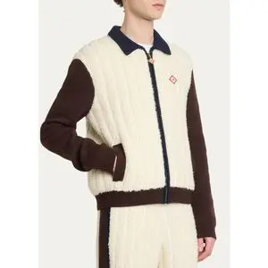 Casablanca Ribbed Fleece And Wool Hybrid Full-zip Jacket