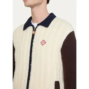 Casablanca Ribbed Fleece And Wool Hybrid Full-zip Jacket