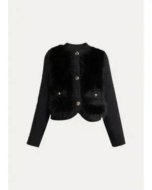 Moncler Wool-blend Faux Fur Cardigan - Black