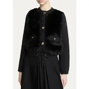 Moncler Wool-blend Faux Fur Cardigan