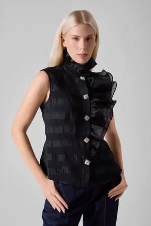 LE FAFO Asymmetrical Ruffle Top - Black