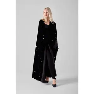 LE FAFO Velvet Embellished Abaya Kaftan Black