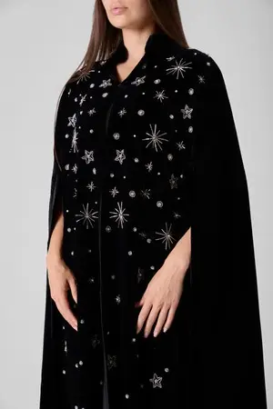 LE FAFO Star Velvet Embellished Cape - Black