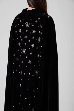 LE FAFO Star Velvet Embellished Cape - Black