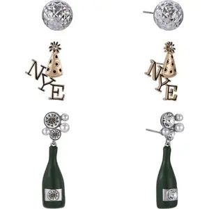 HALLMARK 3-pair Earring Setnew Year's Eve - Green