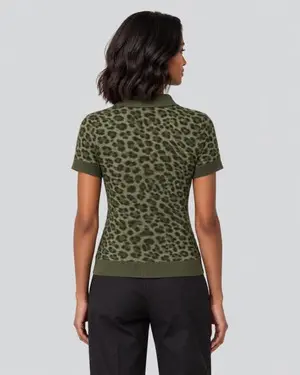 LORDS OF HARLECH Merino Silk Cashmere Sweater Polo - Leopard Sage