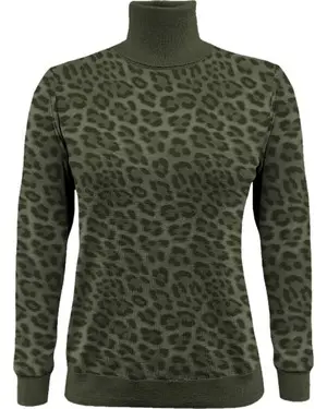 LORDS OF HARLECH Merino Silk Cashmere Turtleneck Sweater - Leopard Sage