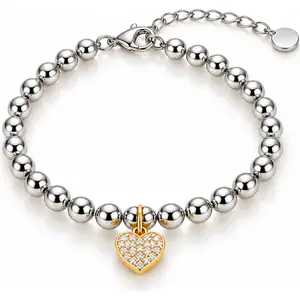 DONATELLO GIAN Two-tone Beaded Pavé Crystal Heart Bracelet - Silver