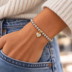 DONATELLO GIAN Two-tone Beaded Pavé Crystal Heart Bracelet
