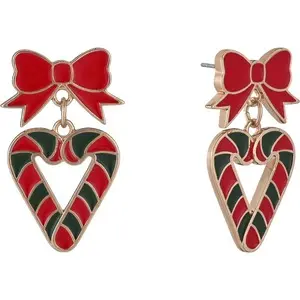 HALLMARK Candy Cane Heart And Bow Earrings - Red