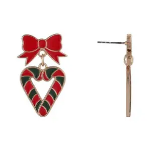 HALLMARK Candy Cane Heart And Bow Earrings