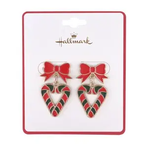 HALLMARK Candy Cane Heart And Bow Earrings
