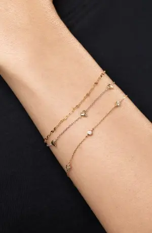 ANA LUISA Solid Yellow Gold Heart Station Bracelet