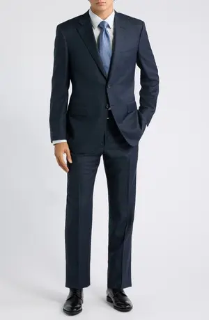 Canali Siena Regular Fit Plaid Wool Suit - Navy