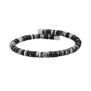 LINK UP Semi-precious Disc Beaded Flex Bracelet Black/grey
