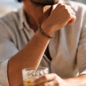 LINK UP Semi-precious Disc Beaded Flex Bracelet - Brown