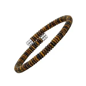 LINK UP Semi-precious Disc Beaded Flex Bracelet - Brown