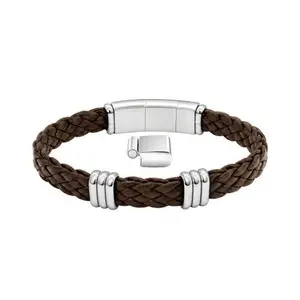 LINK UP Woven Leather With Double Stainless Steel Accents - Brown