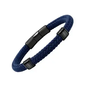 LINK UP Braided Nylon Double Steel Bracelet - Navy