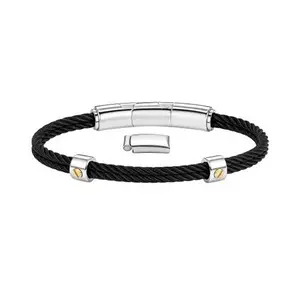 LINK UP Double Steel Cable Bracelet With Gold Link Detail - Black