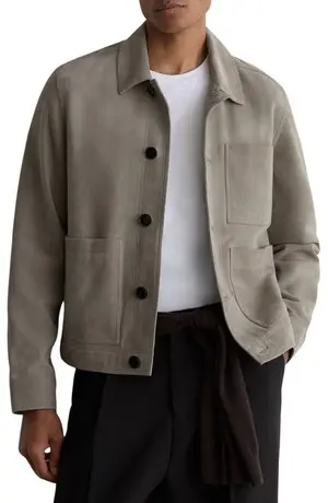 REISS Wilstead Suede Trucker Jacket - Grey
