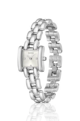 BOSS Violet Square Stainless-steel Watch With Sculptural Bracelet
