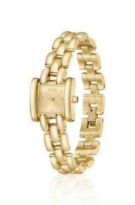 BOSS Violet Square Gold-tone Watch With Sculptural Bracelet