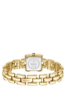 BOSS Violet Square Gold-tone Watch With Sculptural Bracelet