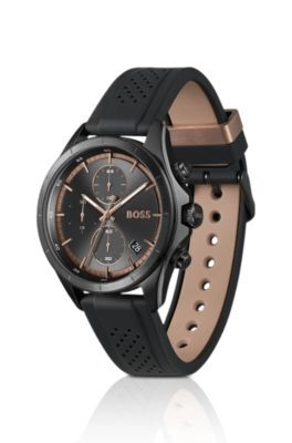 BOSS Letic Black-plated Watch With Perforated Silicone Strap