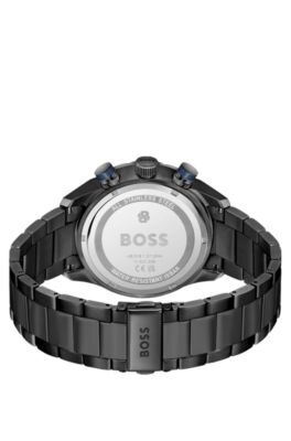 BOSS Chronomatix Black-plated Watch With Monogram-textured Dial