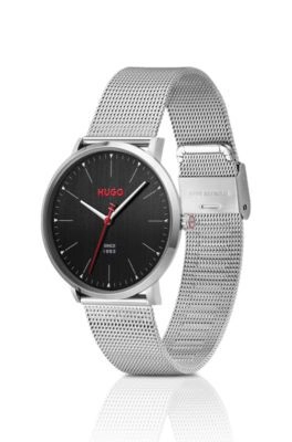 Hugo Style 3h Black Dial Watch With Mesh Bracelet