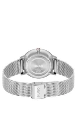 Hugo Style 3h Black Dial Watch With Mesh Bracelet