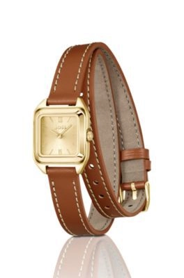 BOSS Mae Petite Gold-tone Watch With Double-wrap Leather Strap