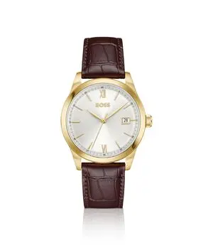 BOSS Langford Watch With Silver-white Dial And Emed Leather Strap - Assorted Pre Pack