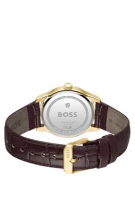BOSS Langford Watch With Silver-white Dial And Emed Leather Strap