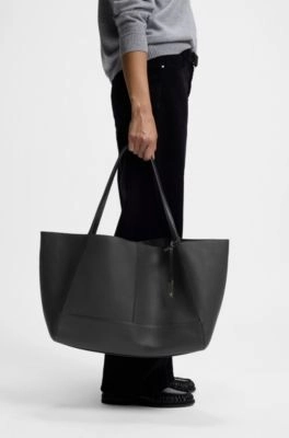 BOSS Grained-leather Tote Bag With Detachable Pouch - Black