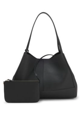 BOSS Grained-leather Tote Bag With Detachable Pouch - Black