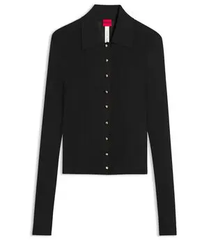 Hugo Fitted Cardigan With Gold-tone Pebble Buttons - Black