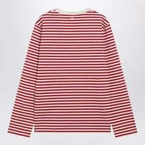 AMI Paris Ivory Striped De Coeur Long-sleeved T-shirt