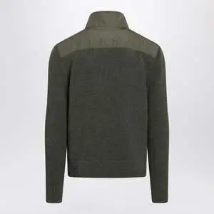 Moncler Olive Cardigan In Wool With Polyester Inserts
