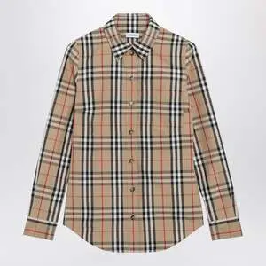 Burberry Beige Check Stretch Cotton Shirt