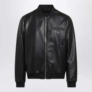 Prada Zip-up Bomber Jacket In Leather - Black