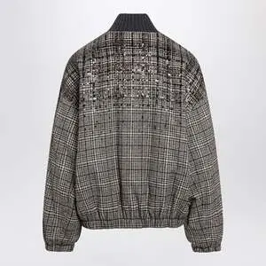 Brunello Cucinelli Dazzling Degrade Beige Bomber Jacket In Alpaca And Wool