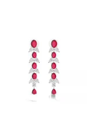 HYT JEWELRY Ruby And Diamond Dangling Earrings - Silver