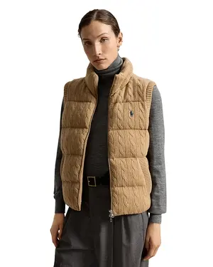Polo Ralph Lauren Cable Knit Wool Cashmere Zip Vest Medium Beige