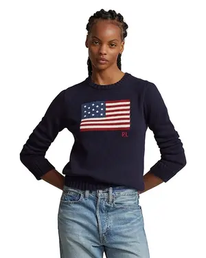 Polo Ralph Lauren American Flag Cotton Crewneck Sweater Navy