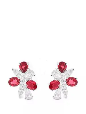 HYT JEWELRY Ruby And Diamond Earrings - Silver