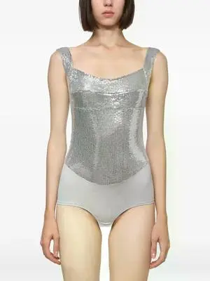 ATU BODY COUTURE Sequin-embellished Sleeveless Bodysuit - Silver