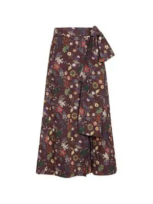 MARIE OLIVER Estine Floral-print Wrap Midi Skirt - Brown