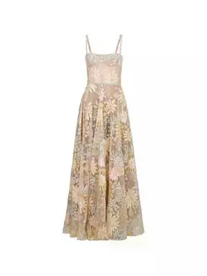 BRONX AND BRONCO Midnight Embroidered Floral Maxi Gown - Neutrals
